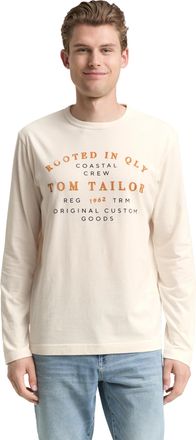 Tom Tailor Herren 1048629 Langarmshirt mit Logo-Print, 10348-Gardenia White, XL