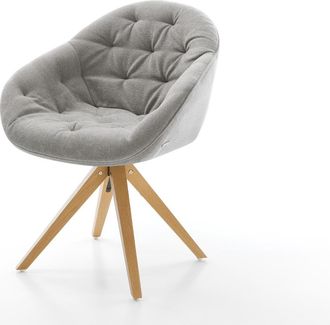 DELIFE Drehstuhl Gaio-Flex Strukturstoff Soft Grau Holzgestell kantig Natur 180° drehbar, Esszimmerstühle