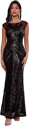 Angel Fashions Robe de soir&eacute;e dor&eacute;e pour femme avec empi&egrave;cement en sequins, Noir., 42