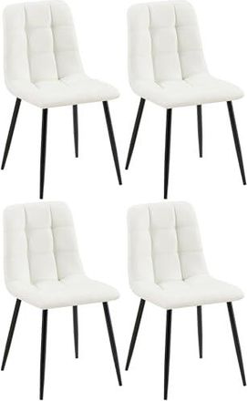Clp Lot de 4 chaises de Salle à Manger Antibes Similicuir I Chaise rembourrée matelassée I Chaise de Cuisine avec Protections de Sol, Couleur:Blanc