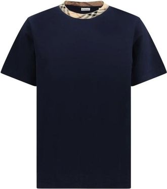 Burberry Homme, Tops, Bleu, Taille: M T-shirt en coton &agrave; col rond et manches courtes