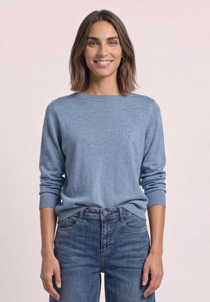 Street One Strickpullover STREET ONE, Damen, Gr. 34, blau (northern blau meliert), Web, 60% Viskose, 40% Baumwolle, unifarben, regular fit normal, U-Boot-Ausschn