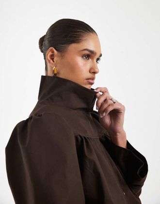 Asos Leinenjacke in Schokoladenbraun mit Stehkragen