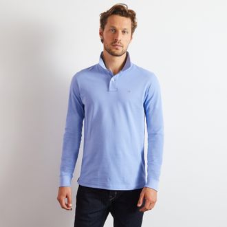 Eden Park Polo Bleu Clair Uni En Piqu&eacute; De Coton Stretch Old Ref Pp