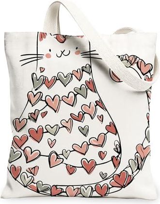 Generic Sac fourre-tout en toile motif chat mignon, sacs d&eacute;picerie r&eacute;utilisables, l&eacute;gers et lavables en toile pour le shopping, blanc, 13x15 Inch