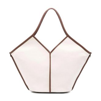 Hereu Femme, Sacs, Beige, Taille: ONE Size Sac fourre-tout en toile avec garniture en cuir