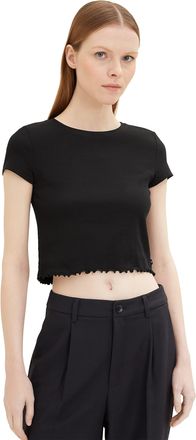 Tom Tailor Damen Cropped Ripp T-Shirt mit Bio-Baumwolle