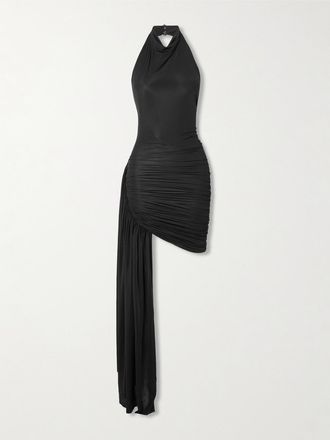 Maygel Coronel Villa Neckholder-minikleid Aus Gerafftem Stretch-jersey - Schwarz