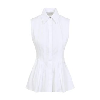 Sportmax Certosa Faltenbesetztes Peplum-Top aus Popeline - - Blouses & Shirts - Damen - Wei&szlig; - S