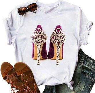 Keephen Femmes Belles & Brillantes Talons Hauts Impression 3D T-Shirt &Eacute;t&eacute; Mode Manches Courtes Blouse Pullover Tops Col Rond Tees