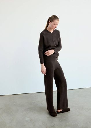Mango Pantalon de pyjama en maille &agrave; jambes larges chocolat - Femme - S - MANGO