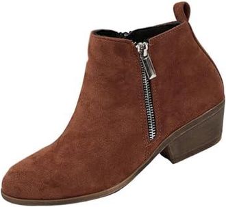 Generic Bottines d&eacute;contract&eacute;es et confortables pour femme - &Eacute;l&eacute;gantes - Couleur unie - Fermeture &eacute;clair lat&eacute;rale - &Eacute;l&eacute;gantes bottes &agrave; talon &eacute;pais - Style clas