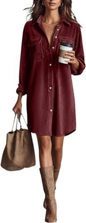 Minetom Robe Chemise en Velours C&ocirc;tel&eacute; Femme Automne Hiver D&eacute;contract&eacute;e Manches Longues Robes avec Boutons Poches A Caf&eacute; XL