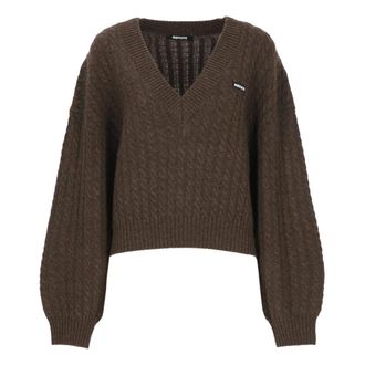 Rotate Zopfmuster Pullover mit V-Ausschnitt - - Knitwear - Damen - Braun - M