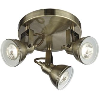 Searchlight Searchlight - focus 3LT Plafonnier 3 Spots metal Laiton antique cordon marron, GU10 max 3x50w Diam 30cm