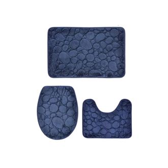 Generic 3 Teile/Satz Einfarbig Einfache Badezimmer Wasserabsorbierende Und rutschfeste Bodenmatte Steinmuster, Bequem Weich, Dreiteiliges Set(Navy Blue)