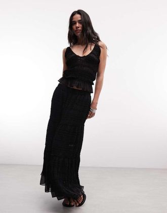 AllSaints Lotus - Jupe densemble mi-longue en tulle &agrave; volants - Noir