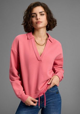 Laura Scott Sweatshirt Weiche Baumwollmischung mit V-Ausschnitt und Kordel am Saum