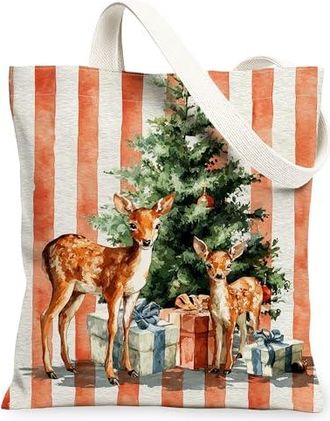 Generic Sacs fourre-tout en toile de cerf, motif animal sauvage rustique, sacs de courses r&eacute;utilisables, sacs de courses vintage, l&eacute;gers et lavables en toile 