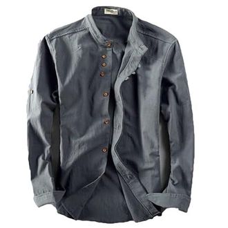 Generic Soulona Chemise &agrave; manches longues en lin doux de qualit&eacute; sup&eacute;rieure pour homme, gris fonc&eacute;, 6XL