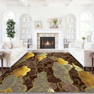 Generic Tapis Motif Chinois Traditionnel Luxueux Nuages - 120 x 180 cm Antid&eacute;rapant Doux dint&eacute;rieur Tapis &agrave; Poil Ras pour Salon Chambre Salle de Jeux - Brun F