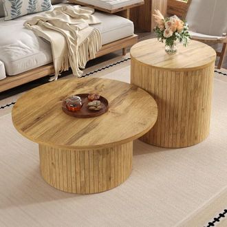 Generic Doppelsofa Nachttisch - Naturholz Lamellenstruktur, multifunktionales Design f&uuml;r Wohnzimmer