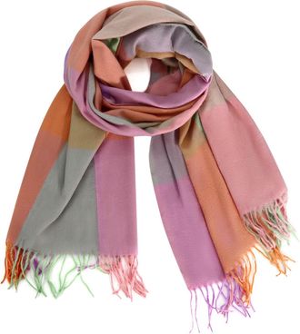Glamexx24 Damen Winter Kariert Schal, Strickset Schal &uuml;bergro&szlig;er Quadratisch Deckenschal Halstuch Streifen Muster Fransen Ponch, Lila-Rosa-H.Orange
