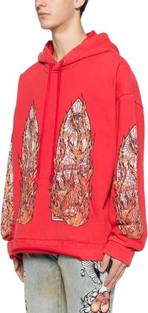 Who Decides War by Ev Bravado Homme, Sweatshirts et sweats à capuche, Rouge, Taille: XL Flame Glass Hooded Pullover