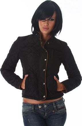 Jela London Damen Steppjacke Stehkragen Kunstleder Gerader Schnitt, 34 (Etikett 36) Schwarz