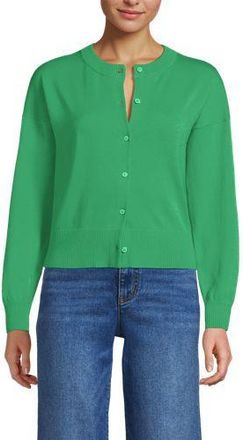 Lands End Kurzer Feinstrick-Cardigan aus Baumwolle, Damen, Gr&ouml;&szlig;e:44-46 regular, Gr&uuml;n, Baumwolle, by Lands End