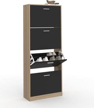 IDMarket Meuble &agrave; Chaussures 24 Paires KLARK Imitation h&ecirc;tre 4 Portes Noires