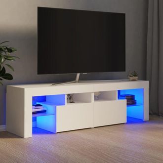 vidaXL Vidaxl - Meuble TV blanc avec &eacute;clairage LED - Bois ding&eacute;nierie 140x36,5x40 cm - Grand espace de rangement pour objets d&eacute;coratifs