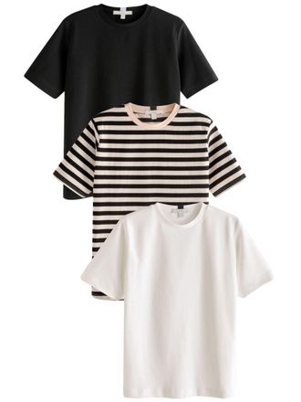 Next Damen Schweres Basic-T-Shirt 100% Baumwolle, 3er-Pack Multi Schwarz/Wei&szlig;/Neutral 46