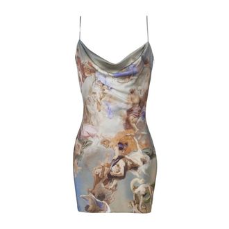 Balmain Femme, Robes, Multicolore, Taille: 42 FR Mini-robe &agrave; col b&eacute;nitier imprim&eacute; ciel