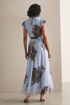 Next Midikleid Plissiertes Mesh-Midikleid mit V-Ausschnitt (1-tlg)