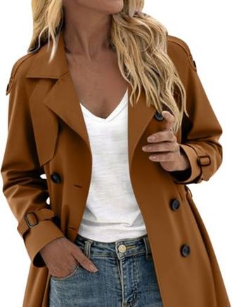 Minetom Trench Femme Printemps Automne Coats Double Boutonnage Manteau Jacket Long Revers Classique Coupe Vent Veste Ol Bureau Affaires Outerwear Casual A Mar