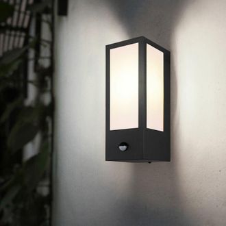 Globo Lighting Led Wandleuchte mit Bewegungsmelder Au&szlig;enleuchte mit Sensor Wandlampe schwarz, Metall, 1x E27 led warmwei&szlig;, LxBxH 15,4x12x32 cm
