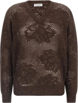 Brunello Cucinelli Pullover mit V-Ausschnitt - - Knitwear - Damen - Braun - M