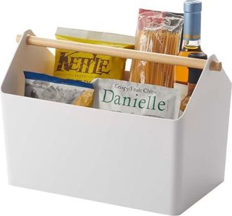 Yamazaki Tableware 3465 FAVORI Aufbewahrungsbox, Polypropylen/Holz, Minimalistisches Design, 37 x 21 x 24 cm (LxBxH), Weiß