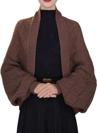 Generic Manteau ch&acirc;le tricot&eacute; ajour&eacute; tendance, cardigan ch&acirc;le tricot&eacute; ajour&eacute; pour femme, cardigan l&eacute;ger et souple, 2 pi&egrave;ces - Caf&eacute;, taille unique