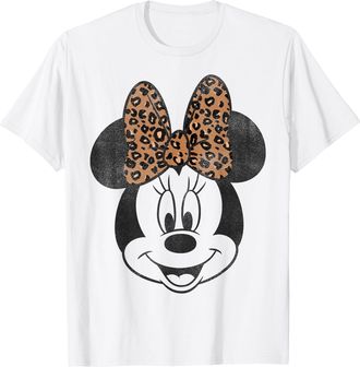 Disney Minnie Mouse Distressed Vintage Leopard Bow Portrait T-Shirt