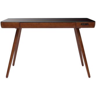 Miliboo Vernetzter Multimedia-Schreibtisch mit schwarzem Glas- und dunklem Nussbaumholzschublade L120 cm clever
