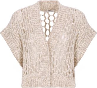 PESERICO Femme, Pulls, Beige, Taille: 38 FR Pull beige en alpaga avec paillettes