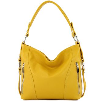 modamoda.de T202 Damen Leder Henkeltasche Schultertasche handmade in Italy, Farbe:Maisgelb