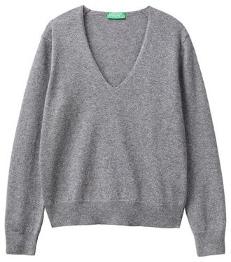 Benetton Pull col V M/L, Gris, S