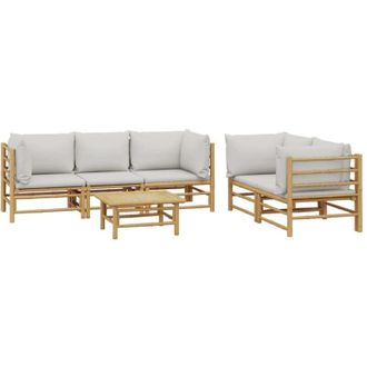 vidaXL 6-tlg. Garten-Lounge-Set mit Hellgrauen Kissen Bambus - Vidaxl