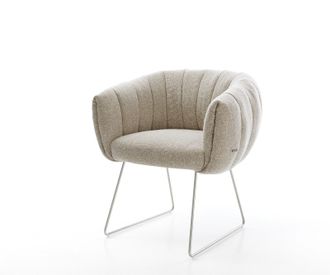 DELIFE Esszimmerstuhl Jada-Flex Webstoff Soft Beige Kufengestell Edelstahl Taschenfederkern, Esszimmerst&uuml;hle