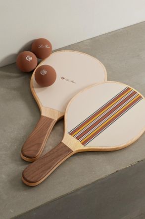 Loro Piana Set De Raquettes De Plage En Bois Et Cuir The Suitcase Stripe - Marron