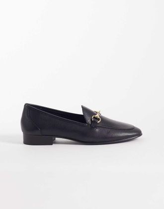 Mango Leder-Loafer in Schwarz mit goldfarbenen Metalldetails
