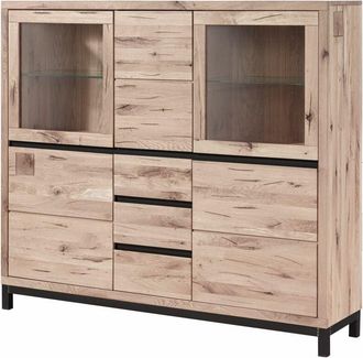 Massivmoebel24 Highboard Wildeiche 166x40x148 bianco geölt villanders 207